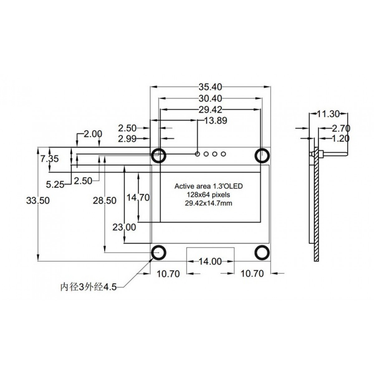 1.3 inch OLED Display 128*64 pixels white - I2C - I2C1.3OLEDWHITE 1.3 inch OLED Display 128*64 pixels white - I2C - I2C1.3OLEDWHITE